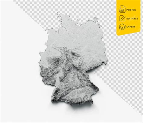 Карта германии флаг германии затененная рельефная карта высот цвета на белом фоне 3d