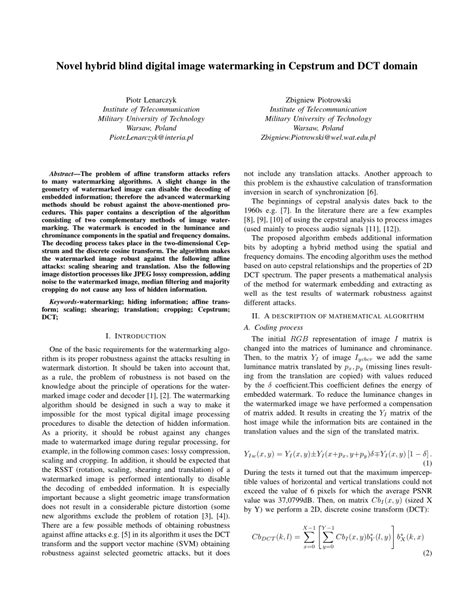 Pdf Novel Hybrid Blind Digital Image Watermarking In Cepstrum And Dct Domain