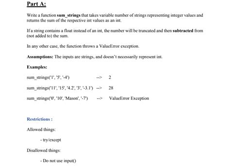 Solved Part A Write A Function Sumstrings That Takes