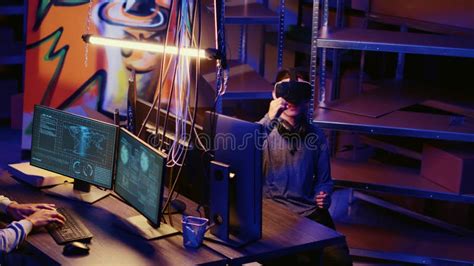 Hacker Coding Malware With Vr Headset Stock Video Video Of Computer