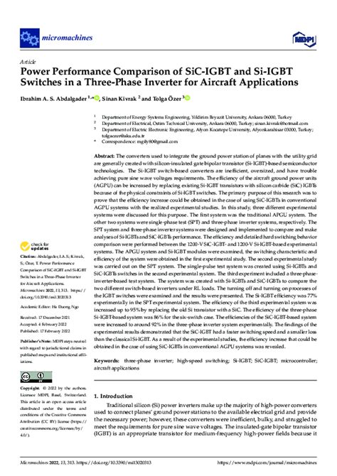 Pdf Power Performance Comparison Of Sic Igbt And Si Igbt Switches In A Three Phase Inverter