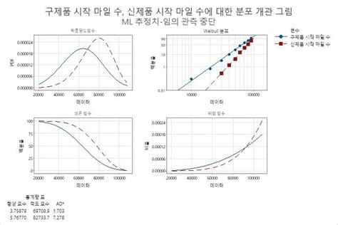 분포 개관 그림임의 관측 중단 예 Minitab