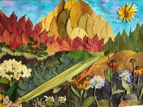 пейзаж осень Autumn Осенние художественные проекты Искусство при помощи листьев Засушенный