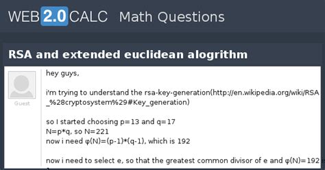 View Question Rsa And Extended Euclidean Alogrithm