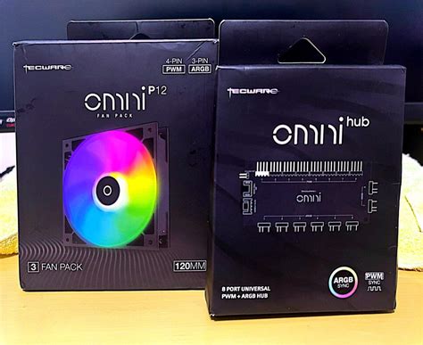 tecware omni p12 argb rgb fans 120mm rgb 3 pack case fan controller hub