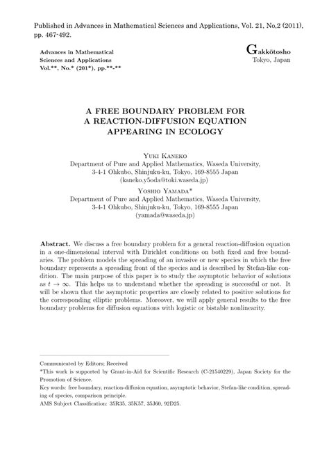 PDF A Free Boundary Problem For A Reaction Diffusion Equation Appearing In Ecology