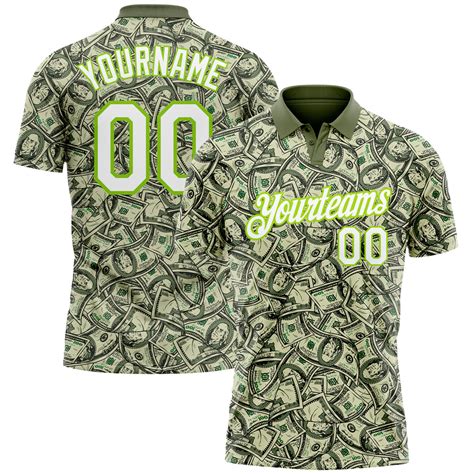 Custom Green White Neon Green 3d Pattern Design Dollar Performance Gol