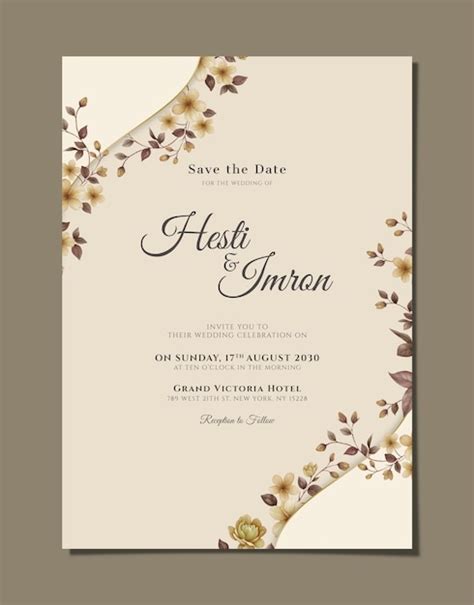 Psd Wedding Invitation Template With Flowers Premium Psd