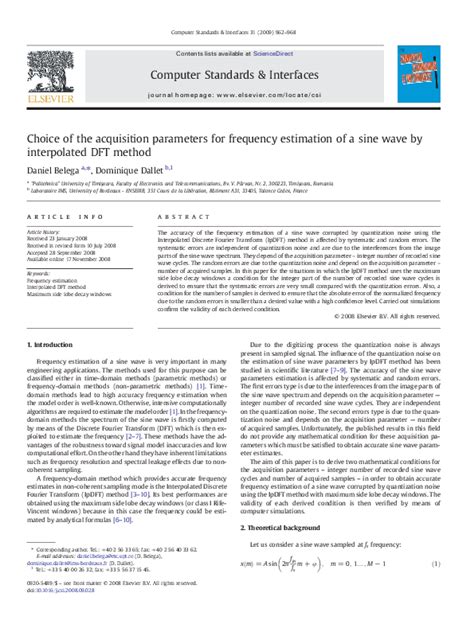 Pdf Choice Of The Acquisition Parameters For Frequency Estimation Of