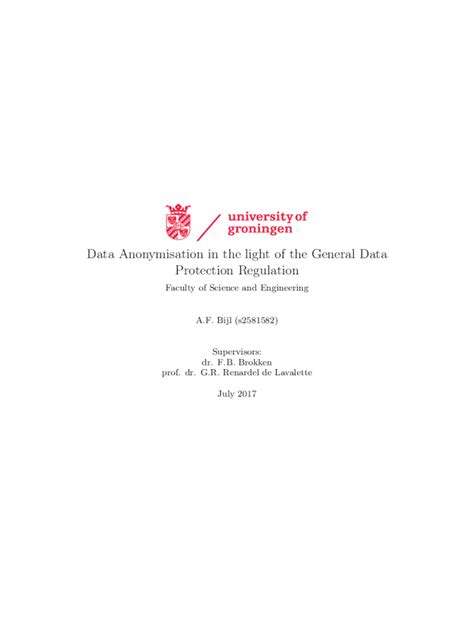 Fillable Online Data Anonymisation In The Light Of The General Data