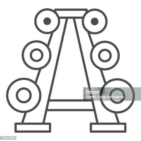 아령 얇은 라인 아이콘 체육관 개념 흰색 배경에 체육관 장비 기호와 스탠드 바벨모바일 개념 및 웹 디자인을위한 윤곽 스타일에 다양한 무게 아이콘에 서 벡터 그래픽 벡터에