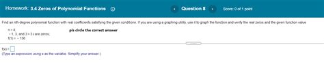 Solved Homework 3 4 Zeros Of Polynomial Functions