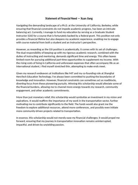 Phd Financial Need Statement Pdf Career And Growth