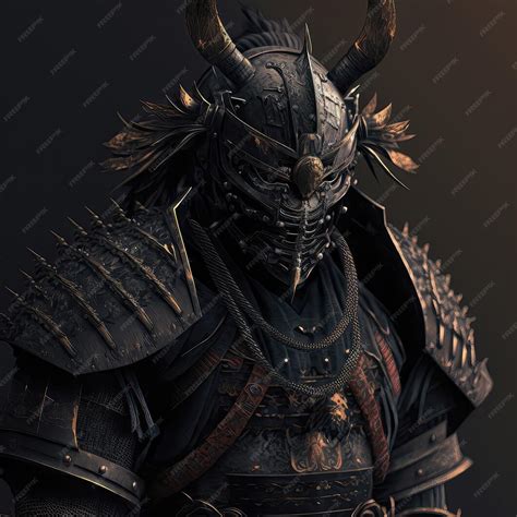 Premium Photo Iron Samurai In A Closed Menacing Helmet Japanese