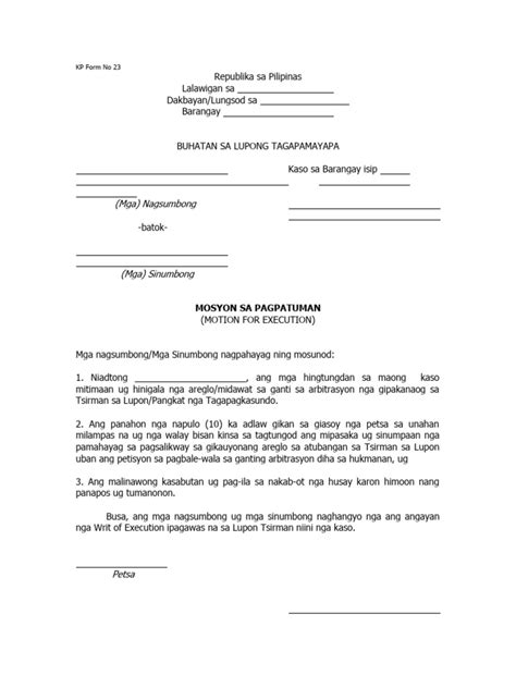 23 Kp Form Motion For Execution Pdf