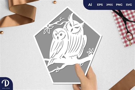 Owl SVG Owls On Tree Branch Pentagon Paper Cut Drizy Studio