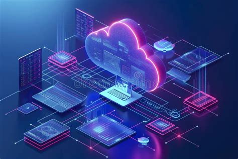 Isometric Cloud Storage For Downloading Representing A Digital Service Or Application Stock