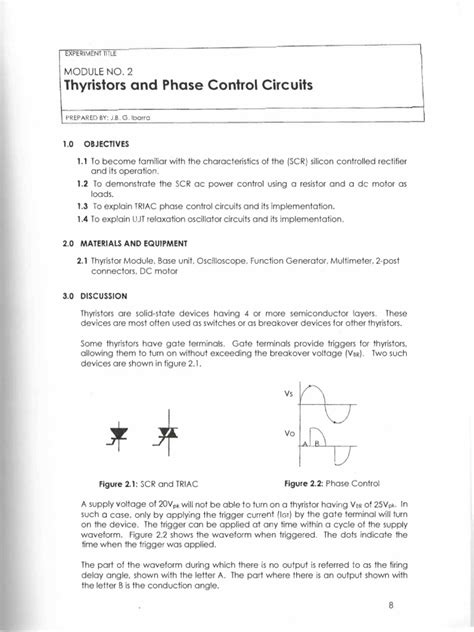 Experiment 2 Thyristors And Phase Control Circuits Pdf