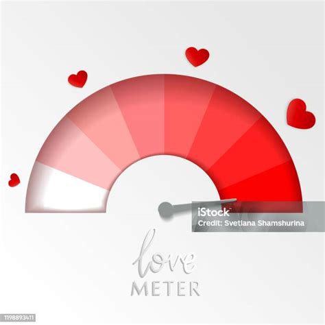 카드 엽서 프로모션에 적합한 흰색 배경에 사랑 게이지 개념 디자인 발렌타인 카드 속도계의 형태로 계층화 된 사랑 미터 벡터 레이어 일러스트레이션 반원에 대한 스톡 벡터 아트
