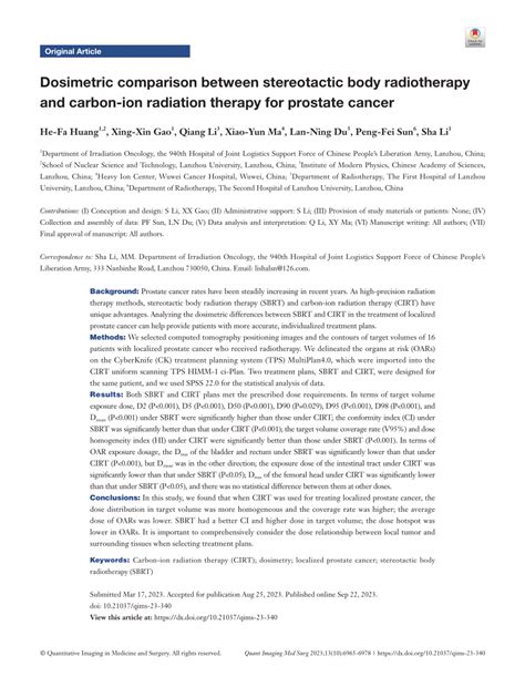 Pdf Dosimetric Comparison Between Stereotactic Body Radiotherapy And