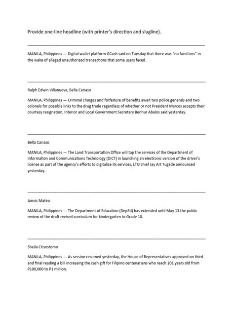 May 9 Headline Writing Exercise Pdf