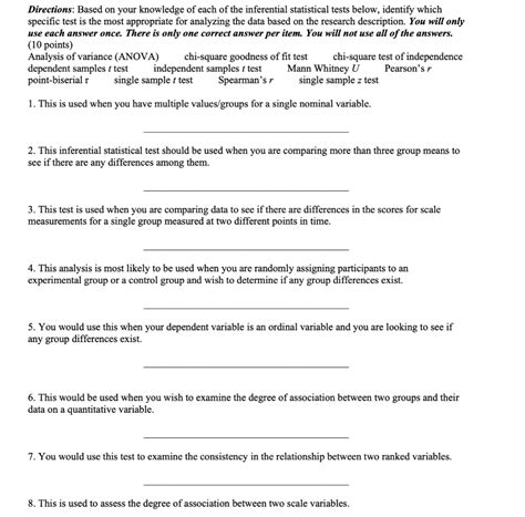 Solved Directions Based On Your Knowledge Of Each Of The