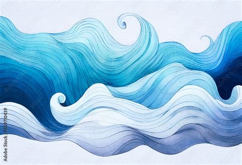 Abstract Ocean Water Waves Watercolor Pencil Art Background Wavy