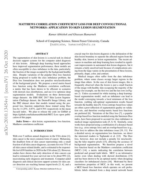 PDF Matthews Correlation Coefficient Loss For Deep Convolutional