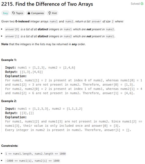 Leetcode 2215 Find The Difference Of Two Arrays