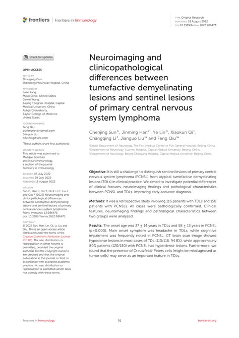 Pdf Neuroimaging And Clinicopathological Differences Between Tumefactive Demyelinating Lesions