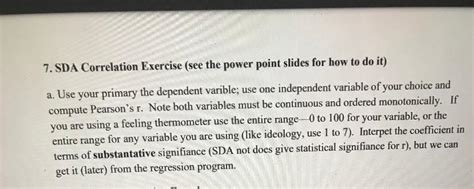 7 Sda Correlation Exercise See The Power Point