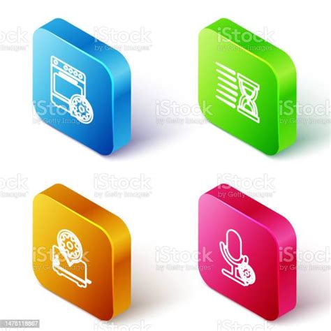 아이소메트릭 라인 오븐 설정 모래가 있는 오래된 모래시계 토스터 및 마이크 아이콘을 설정합니다 벡터 3차원 형태에 대한 스톡 벡터 아트 및 기타 이미지 Istock