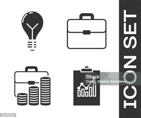 Set Clipboard With Graph Chart Light Bulb With Concept Of Idea