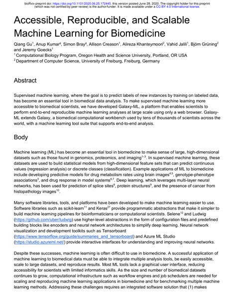 Pdf Accessible Reproducible And Scalable Machine Learning For Biomedicine