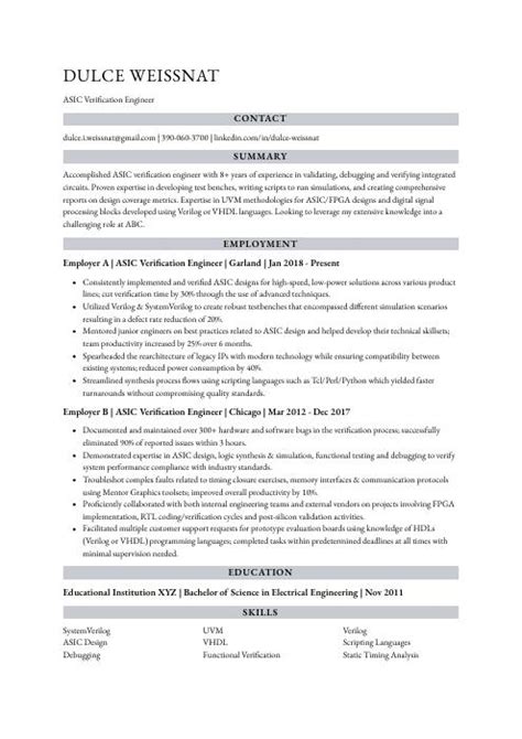 Asic Verification Engineer Resume Cv Example And Writing Guide