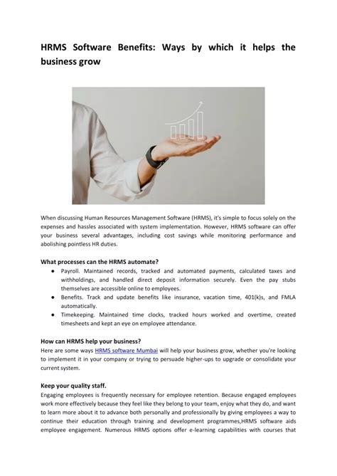 PPT HRMS Software Benefits Ways By Which It Helps The Business Grow PowerPoint Presentation