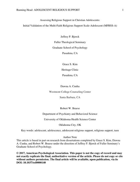 Pdf Assessing Religious Support In Christian Adolescents Initial
