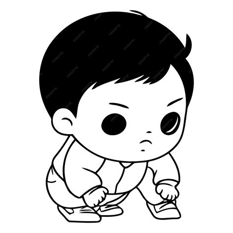 Милый маленький мальчик приседающий и улыбающийся Векторный клип арт Премиум векторы