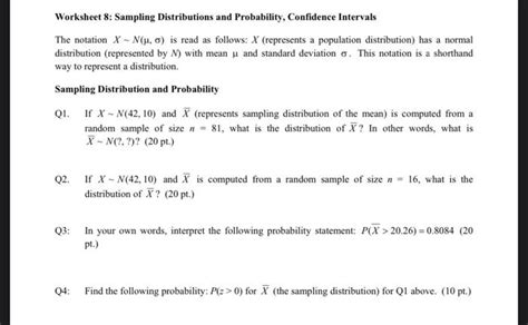 Solved Worksheet 8 Sampling Distributions And Probability Chegg Com