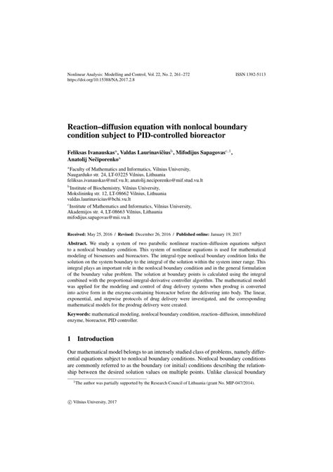 Pdf Reaction Diffusion Equation With Nonlocal Boundary Condition Subject To Pid Controlled