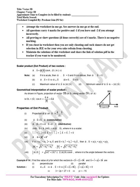 Worksheet 2 Scalar And Vector Product Pdf Applied Mathematics Linear Algebra