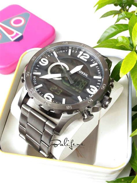Jam Tangan Fossil Jr1491 Nate Analog Digital Smoke Stainless Steel Balilene