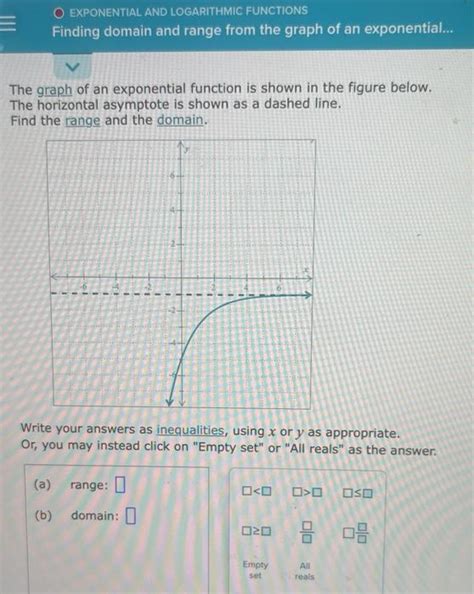Solved EXPONENTIAL AND LOGARITHMIC FUNCTIONS Finding Domain Chegg