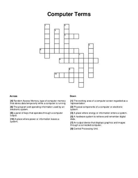Computer Terms Crossword Puzzle