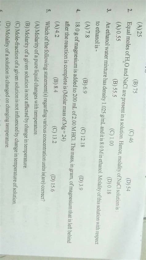 An Ethanol Water Mixture Has Density 1 025 G Ml And It Is 8 0 Min Ethanol