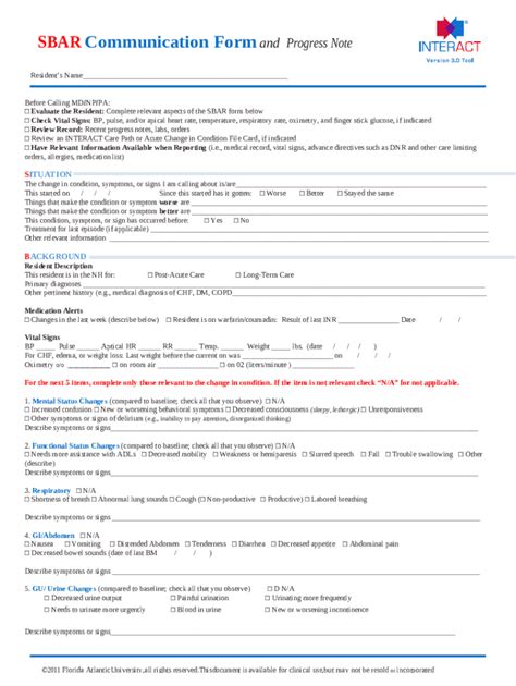 Sbar Communication And Progress Note Doc Template Pdffiller