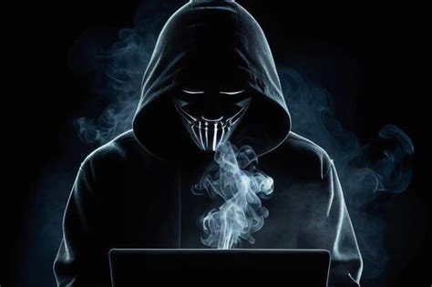 Mysterious Faceless Hooded Anonymous Criminal Silhouette Of Computer Hacker Premium Ai
