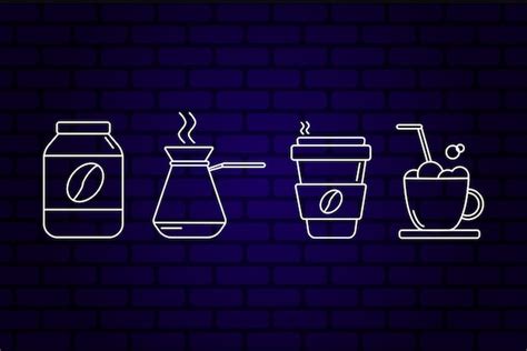 벽돌 배경에 커피 아이콘 세트 프리미엄 벡터