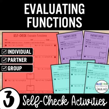 Evaluating Functions Practice Activity Function Notation Partner Worksheets