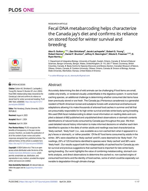 Pdf Fecal Dna Metabarcoding Helps Characterize The Canada Jays Diet